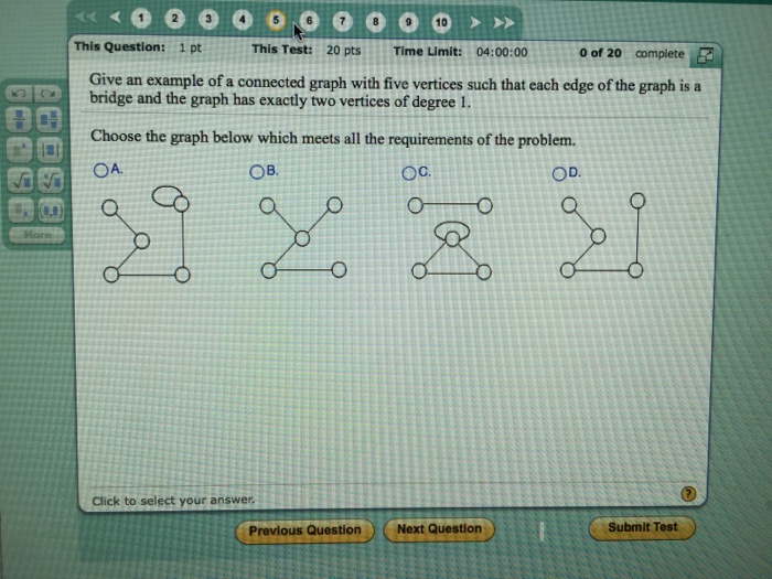 Solved Give an example of a connected graph with five | Chegg.com