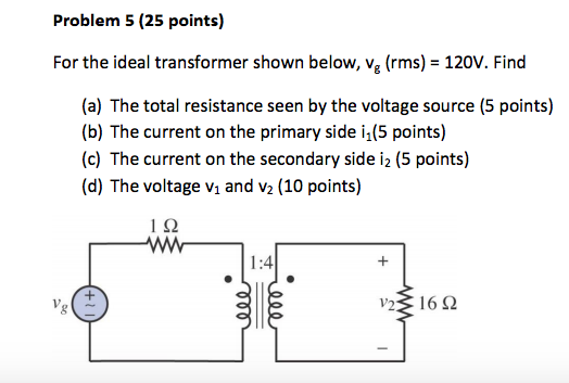 Solved Problem 5 (25 points) For the ideal transformer shown | Chegg.com