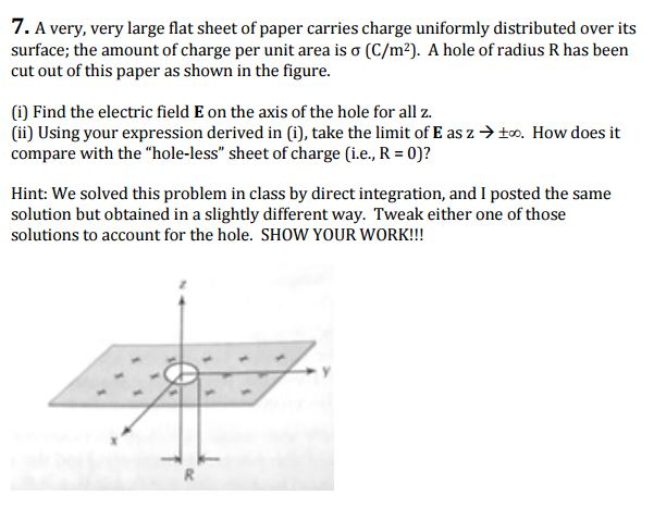 Solved A very, very large flat sheet of paper carries charge | Chegg.com