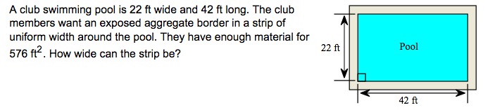 Solved A club swimming pool is 22 ft wide and 42 ft long. | Chegg.com