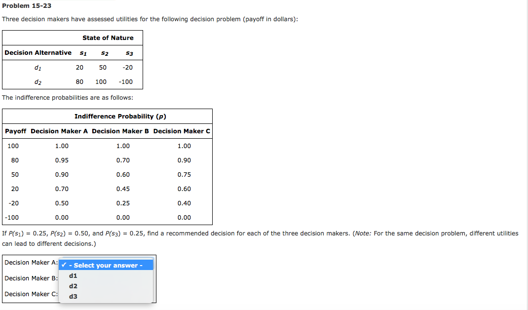 There is an option d1, d2, d3 for all Decision Maker | Chegg.com