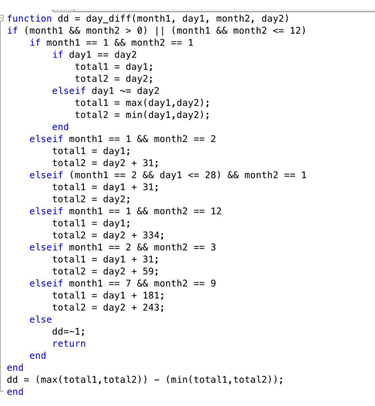 Solved MATLAB question Write a function called day diff that | Chegg.com
