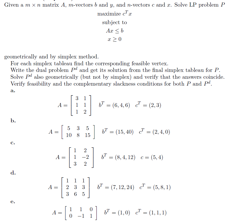 Given a m times n matrix A, m-vectors b and y, and | Chegg.com
