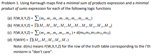 Solved Problem 1. Using Karnaugh maps find a minimal sum of | Chegg.com