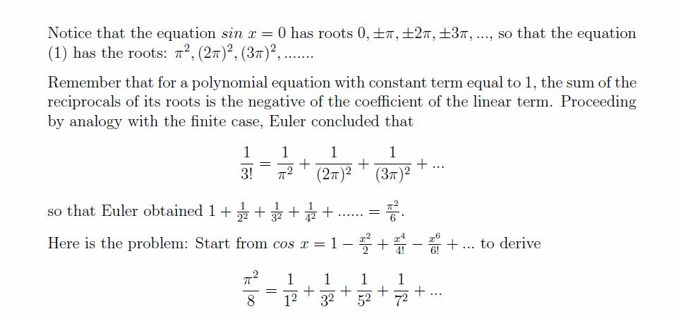 Solved 1. Here is Euler's idea to obtain the formula2 t | Chegg.com