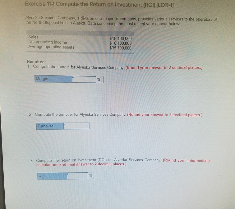Solved Exercise 11-1 Compute the Return on Investment (ROI) | Chegg.com
