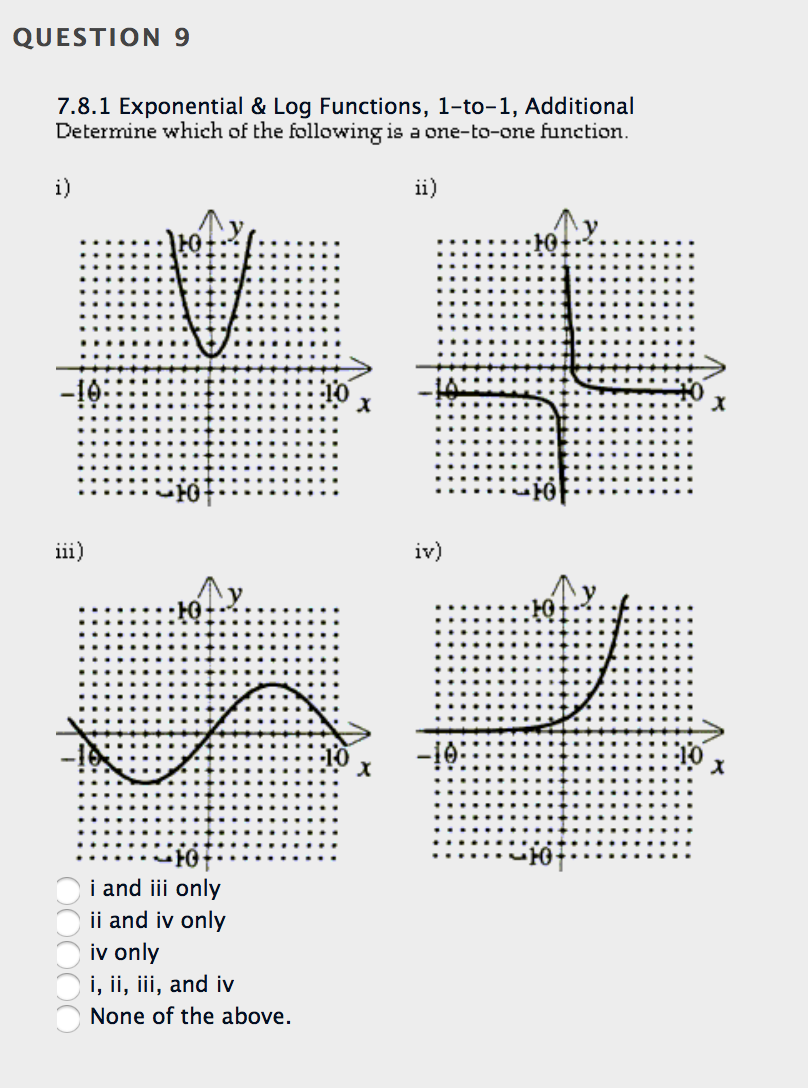 Solved Exponential & Log Functions, 1-to-1, Additional | Chegg.com