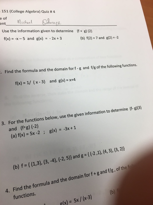 Solved Use the information given to determine (f + g) (2) | Chegg.com