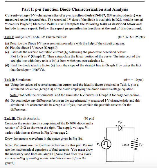 Part I: p-n Junction Diode Characterization and | Chegg.com
