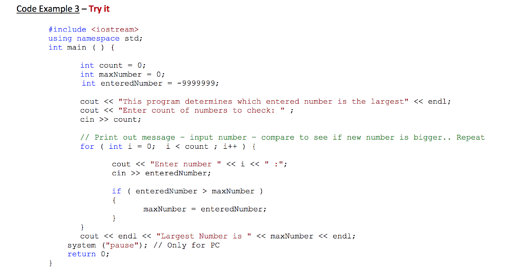 Solved Code Example 1- Try it #include using namespace std | Chegg.com