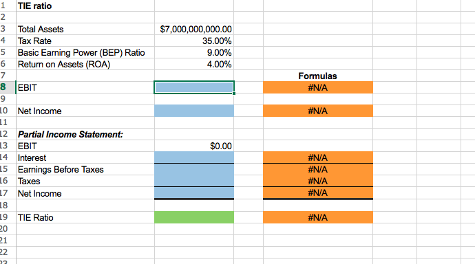 Solved 1 TIE ratio 3 Total Assets 4Tax Rate 5 Basic Earning | Chegg.com