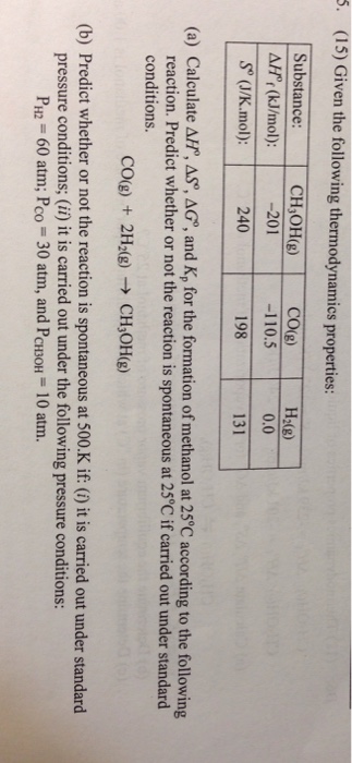 Solved Given the following thermodynamics properties: | Chegg.com