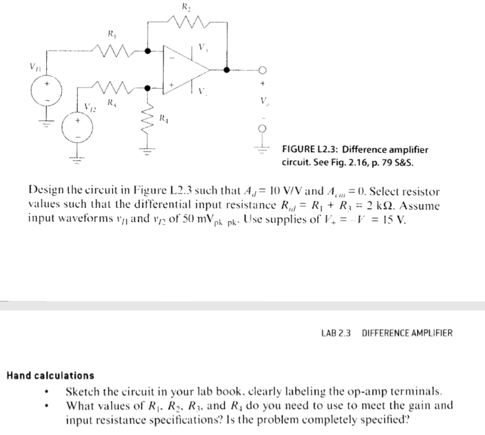 Solved R, 12 R, FIGURE L2.3: Difference amplifier circuit. | Chegg.com