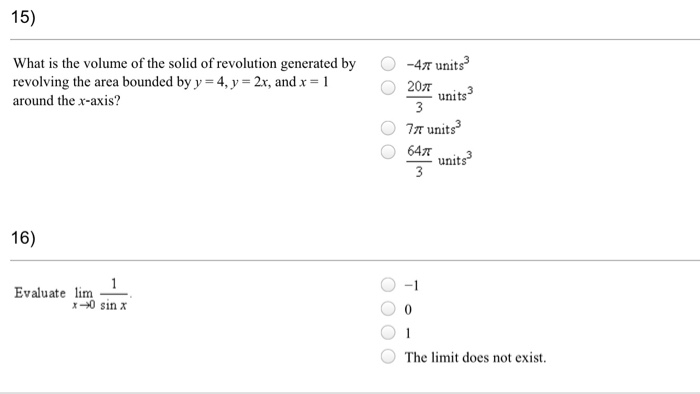 Solved What is the volume of the solid of revolution | Chegg.com