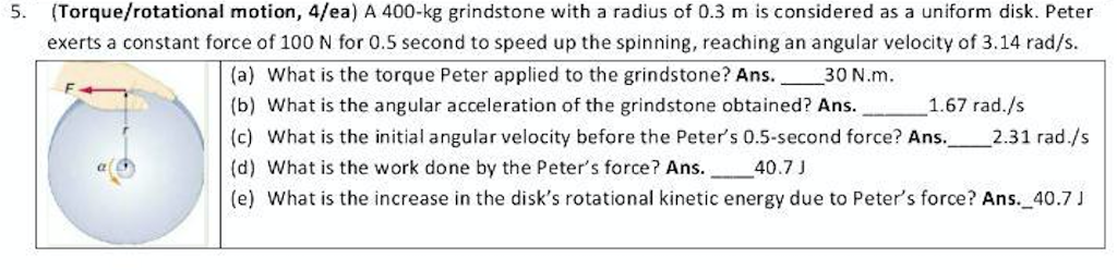 Solved A 400-kg grindstone with a radius of 0.3 m is | Chegg.com