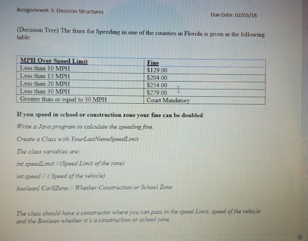 Solved Assignmnent 3: Decision Structures Due Date: 02/05/18 | Chegg.com
