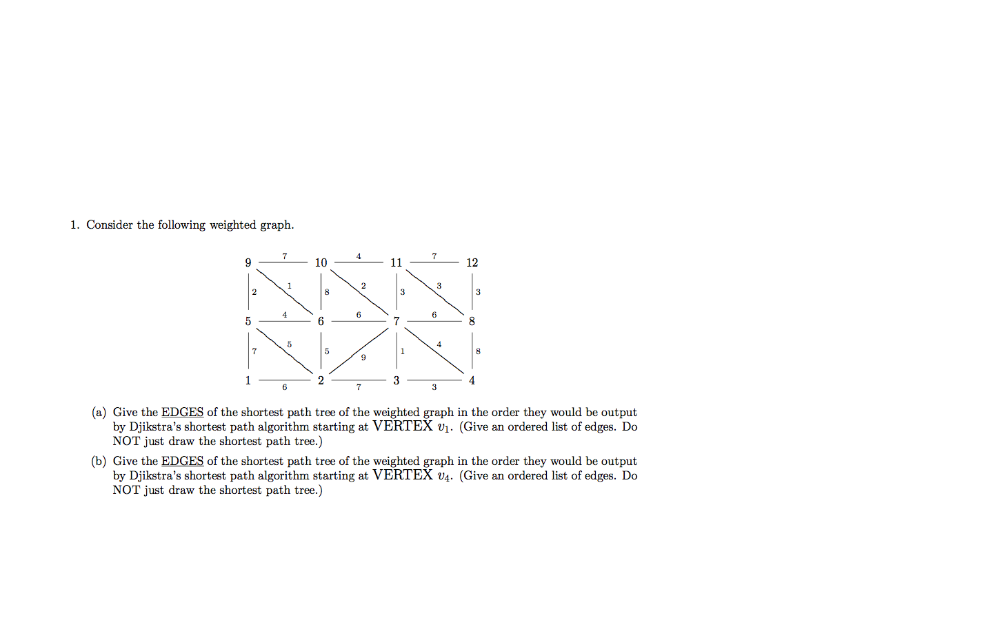 Solved 1. Consider the following weighted graph.(a) Give the | Chegg.com