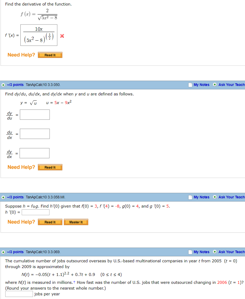Solved Find the derivative of the function f (x) 10x f '(x) | Chegg.com