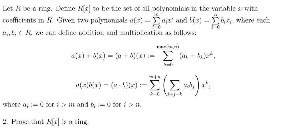 Solved Let R be a ring. Define R[z] to be the set of all | Chegg.com