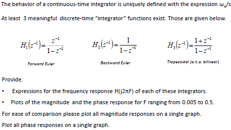The behavior of a continuous-time integrator is | Chegg.com