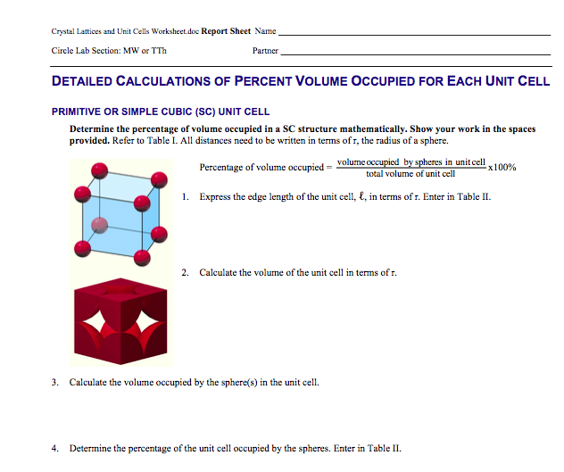 Solved Cr ystal Lattices and Unit Celis Worksheet doc Report | Chegg.com