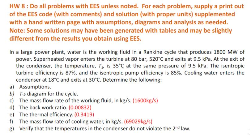Solved HW 8:Do all problems with EES unless noted. For each | Chegg.com