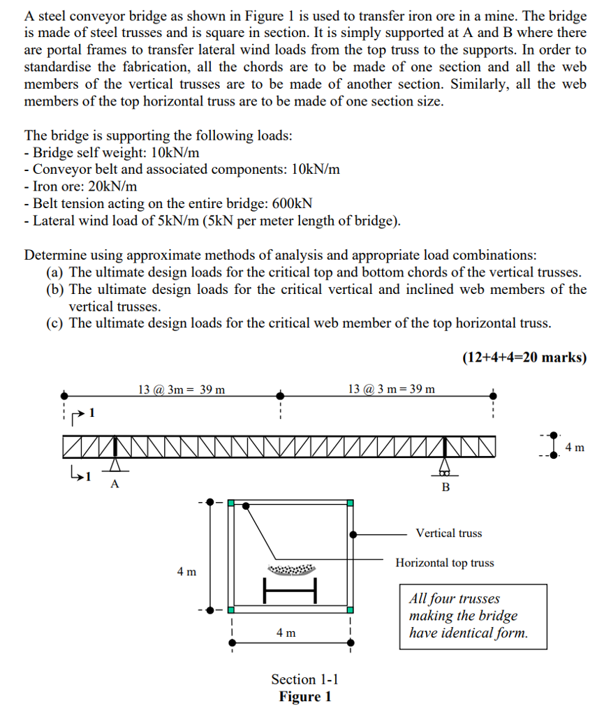 Solved A steel conveyor bridge as shown in Figure 1 is used | Chegg.com