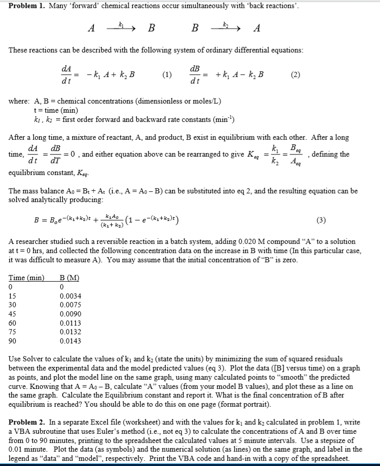 Solved Problem 1. Many 'forward' chemical reactions occur | Chegg.com