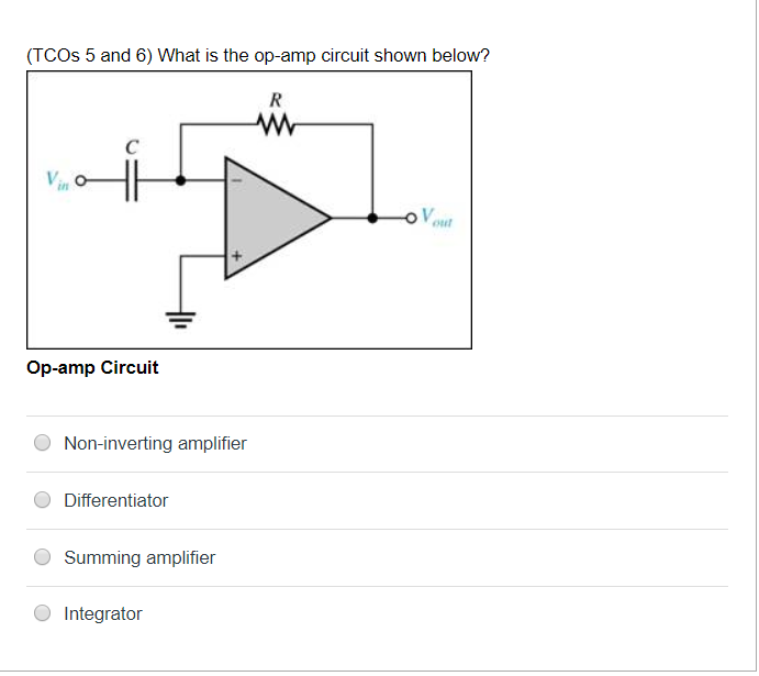 Solved in out Op-amp Circuit O Non-inverting amplifier | Chegg.com