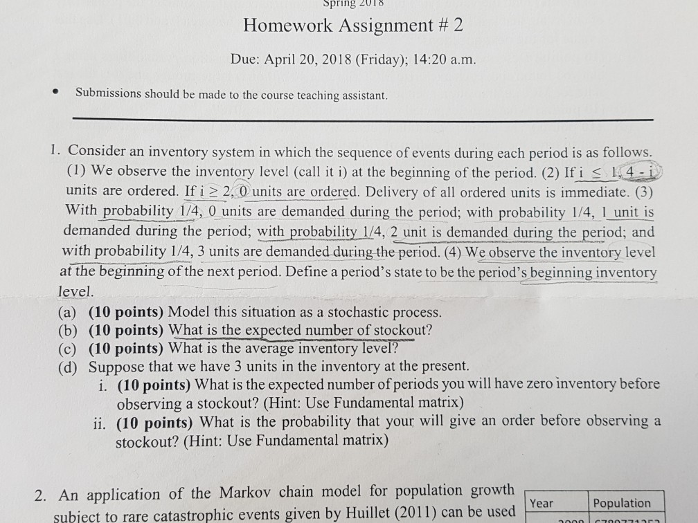 Spring 2018 Homework Assignment 2 Due April 20