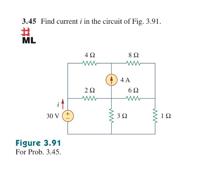 Solved Find current i in the circuit of Fig. 3.91. | Chegg.com