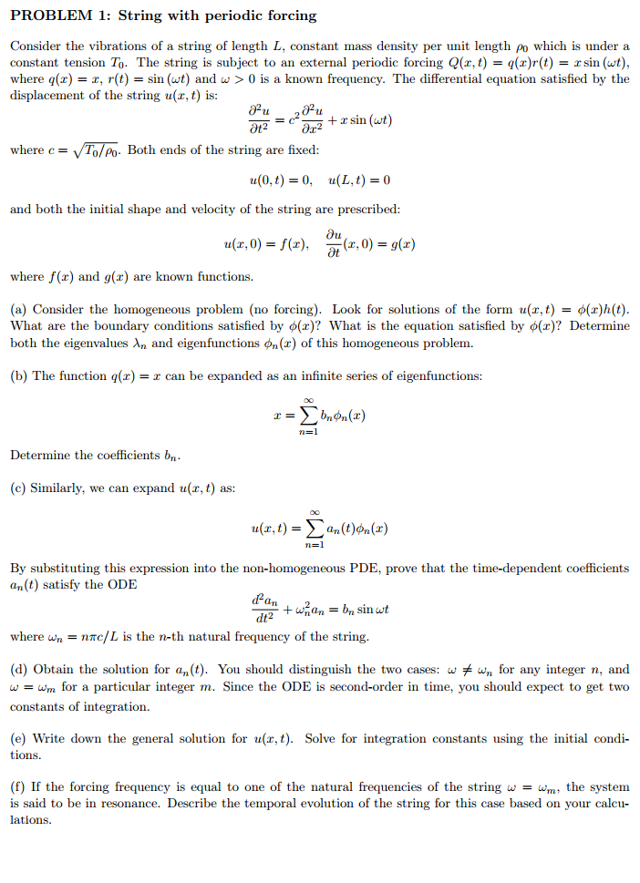 Solved Consider the vibrations of a string of length L, | Chegg.com