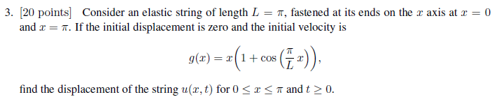Solved Consider an elastic string of length L = pi, fastened | Chegg.com