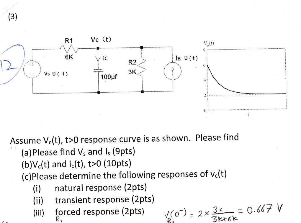 Solved R1 Vc (t) 6K ic Is U (t) R2 Vs U (-t) 3K 100uf Assume | Chegg.com