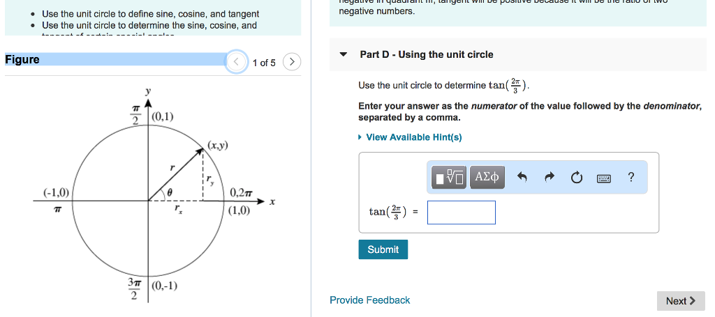 Part B - Using the unit circle in quadrant l onstants | Chegg.com