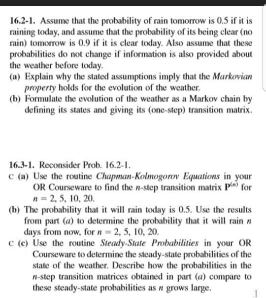 Solved 16.2-1. Assume that the probability of rain tomorrow | Chegg.com