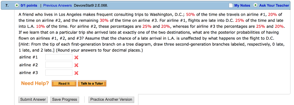 Solved 7. 0/1 points | Previous Answers DevoreStat9 2.E.068 | Chegg.com