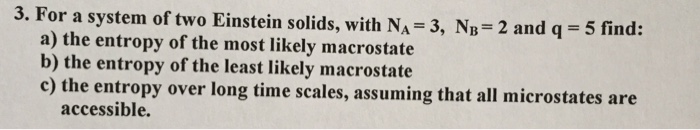Solved For a system of two Einstein solids, with N_A = 3, | Chegg.com