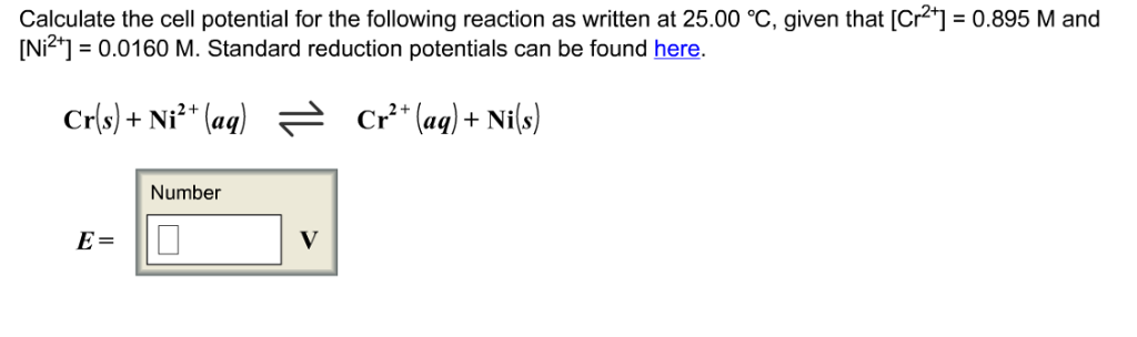 Solved Calculate the cell potential for the following | Chegg.com