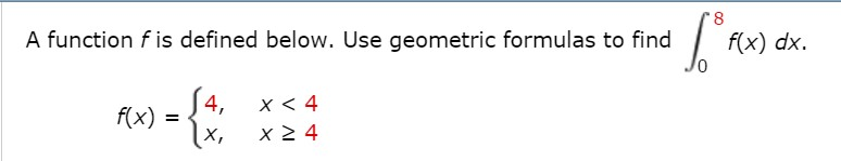 Solved A function f is defined below. Use geometric formulas | Chegg.com