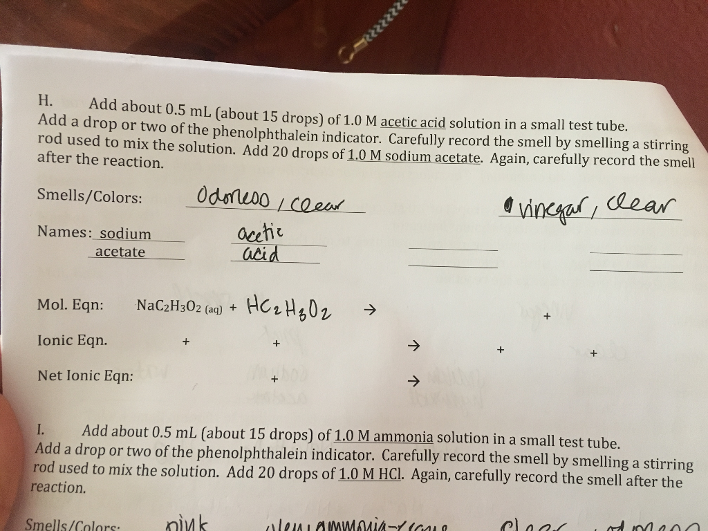 Solved H. Add about 0.5 mL (about 15 drops) of 1.0 M acetic | Chegg.com