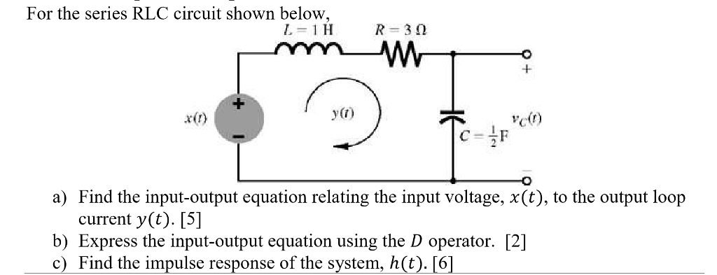 Solved For the series RLC circuit shown below, x(n) y(0) | Chegg.com