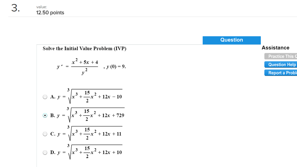 Solved value 12.50 points Question Solve the Initial Value | Chegg.com