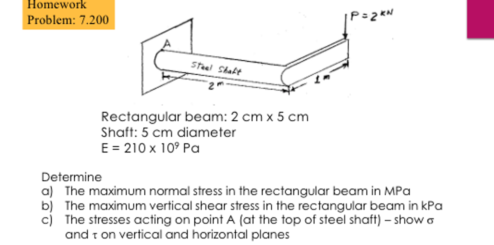 Solved Rectangular beam: 2 cm times 5 cm Shaft: 5 cm | Chegg.com