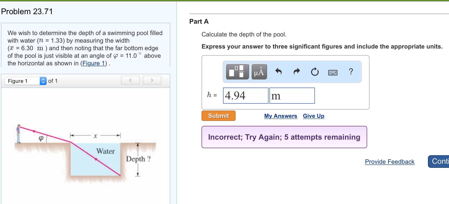 Solved We wish to determine the depth of a swimming pool | Chegg.com