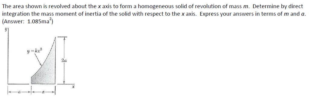 Solved The area shown is revolved about the x axis to form a | Chegg.com