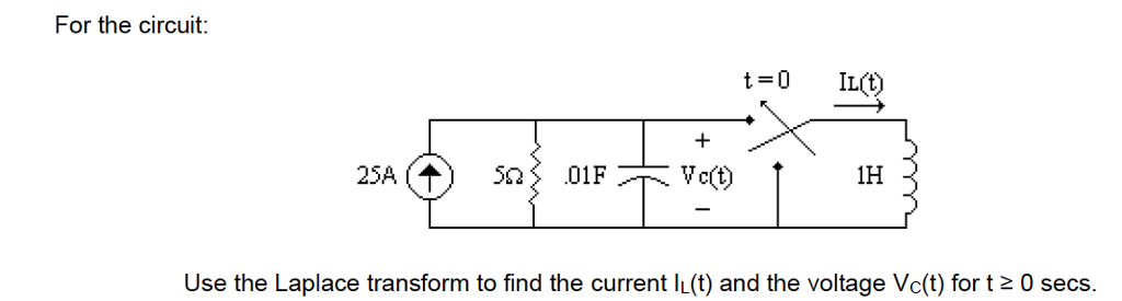 Solved 25A, 5 omhs resistor, 0.01F capacitor, 1H inductor | Chegg.com