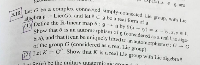 Solved 3.15. Let G be a co Is,-algebra g = Lie(G), and lette | Chegg.com