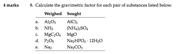 Solved Calculate the gravimetric factor for each pair of | Chegg.com