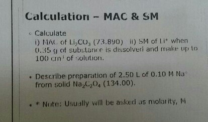 Solved Calculation -MAC & SM e Calculate i) MA of Li,CO, | Chegg.com
